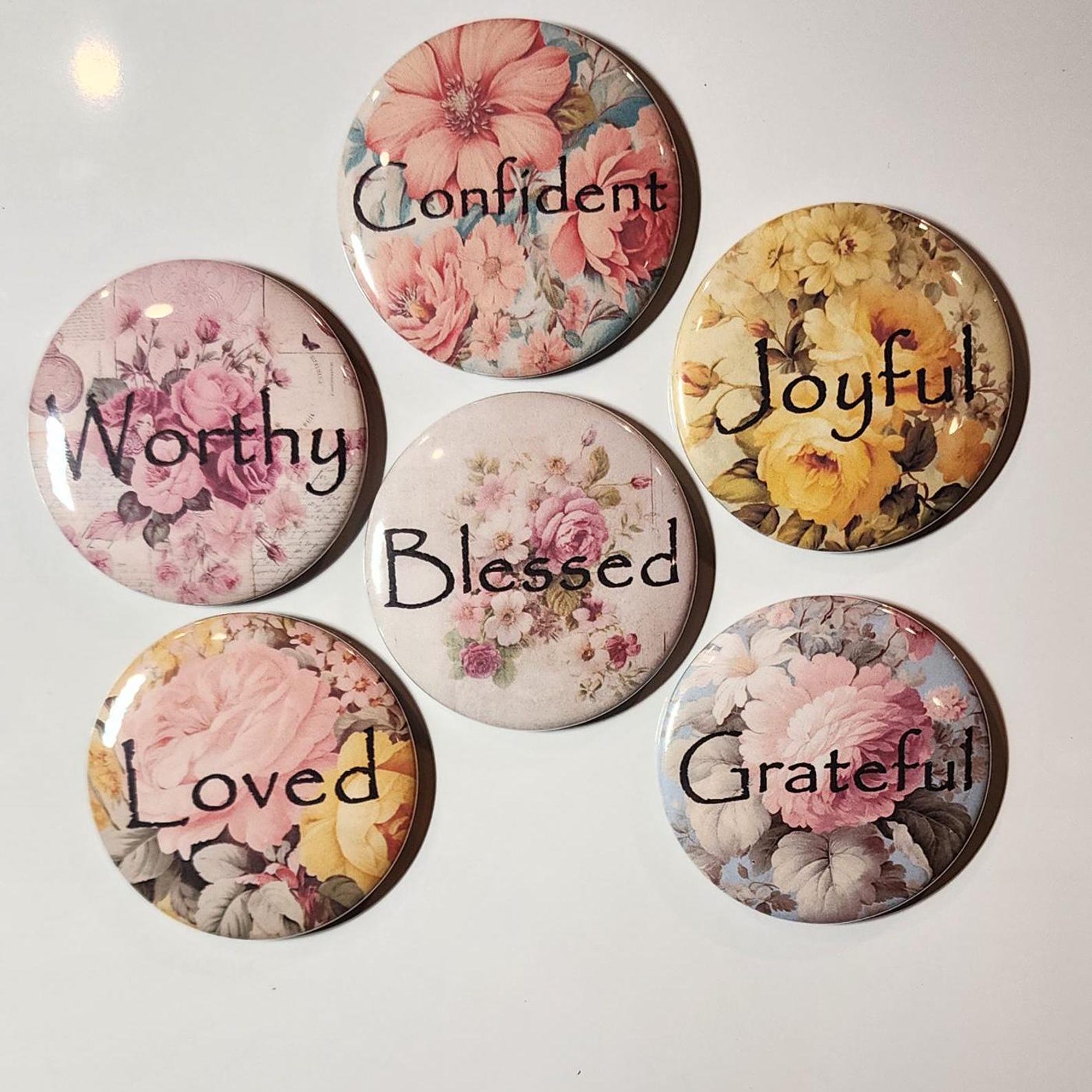 Loved Worthy Blessed Joyful Grateful Confident Gift 2" Round Magnets or ...