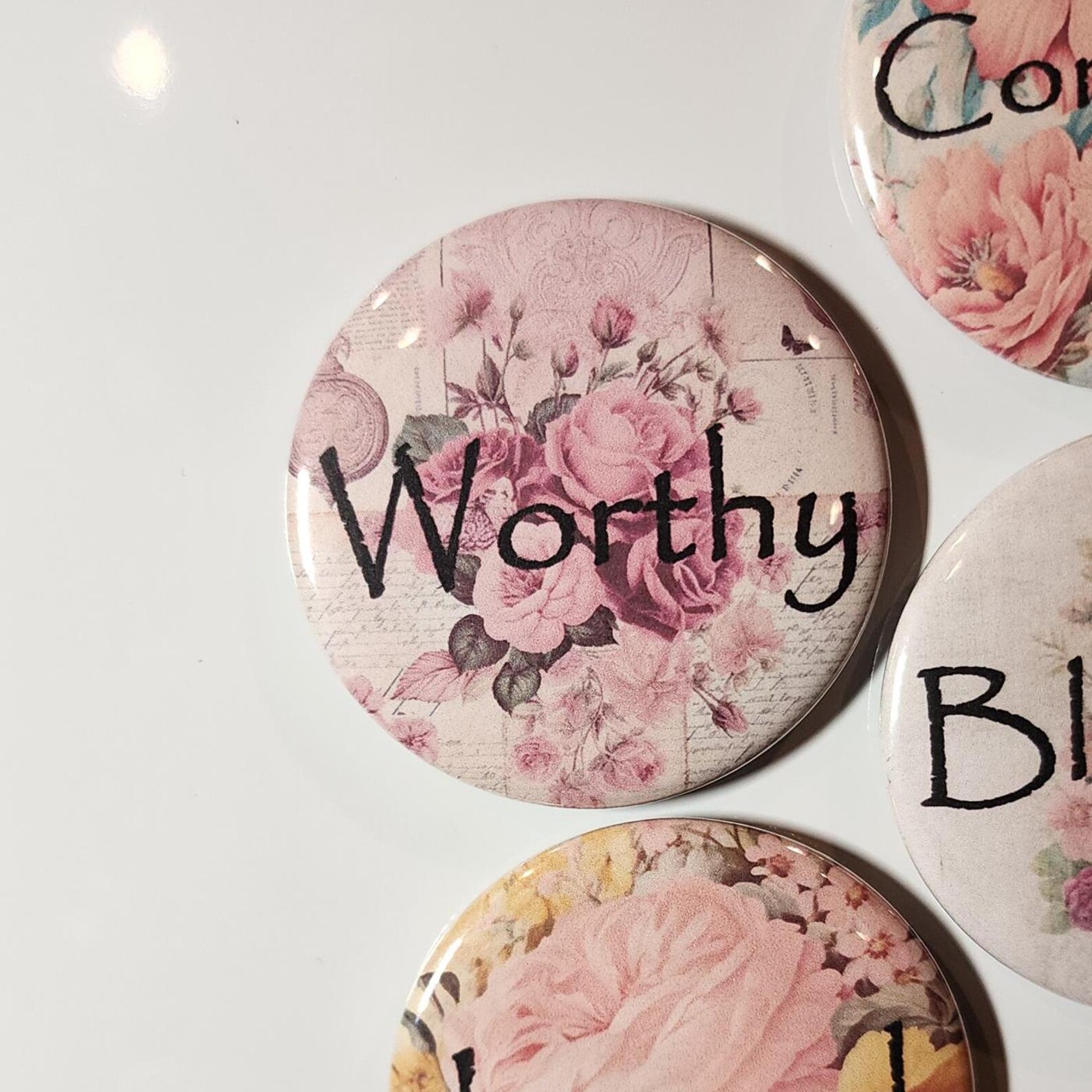 Loved Worthy Blessed Joyful Grateful Confident Gift 2" Round Magnets or ...
