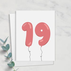 19th Birthday Balloon Card | Turning Nineteen Happy Birthday Balloon ...