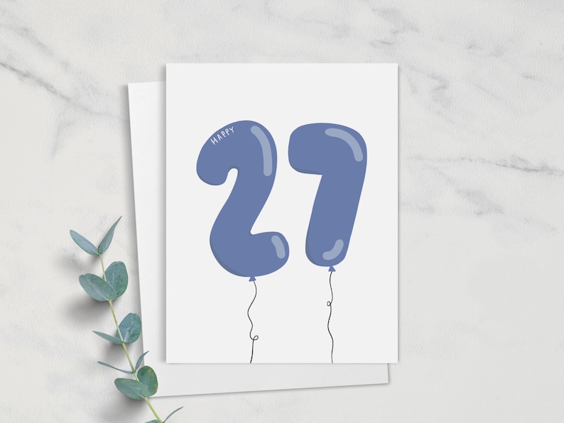 27th Birthday Balloon Card | Turning Twenty Seven Happy Birthday ...
