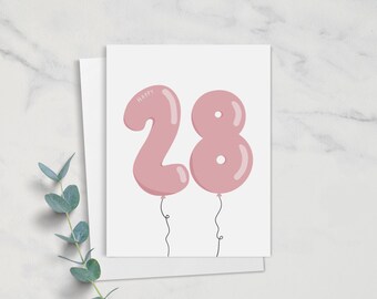 24th Birthday Balloon Card | Turning Twenty Four Happy Birthday Balloon ...