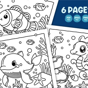 Kawaii Ocean Animals Coloring Pages for Kids and Adults, Cute Coloring ...