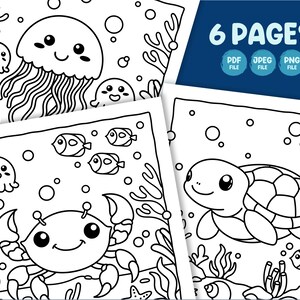 Kawaii Ocean Animals Coloring Pages for Kids and Adults, Cute Coloring ...