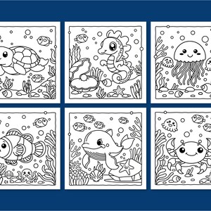 Kawaii Ocean Animals Coloring Pages for Kids and Adults, Cute Coloring ...