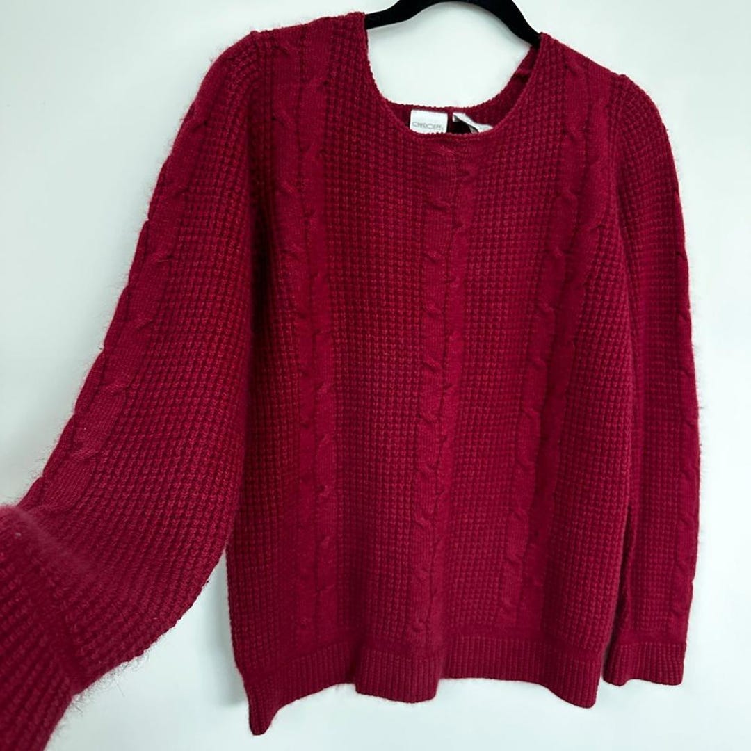 Vintage 80s Cherokee Cable Knit Sweater in Burgundy Red 68% Silk Sz L ...