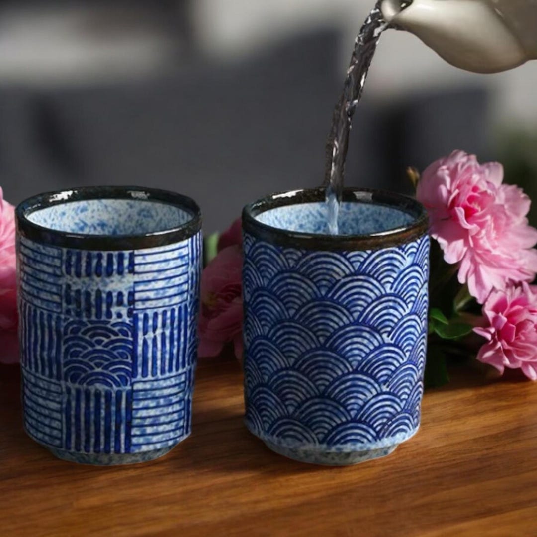 Blue Black Japanese Style Coffee Mug Retro No Handle Tea Cup Handle ...