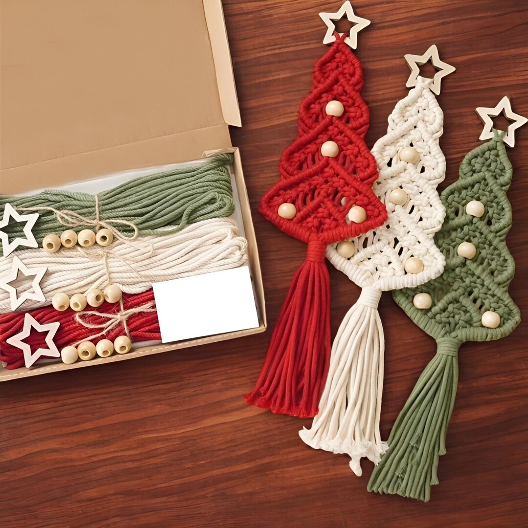 DIY Macrame Christmas Tree Kit 3pcs Set With Beads & Rings Perfect ...