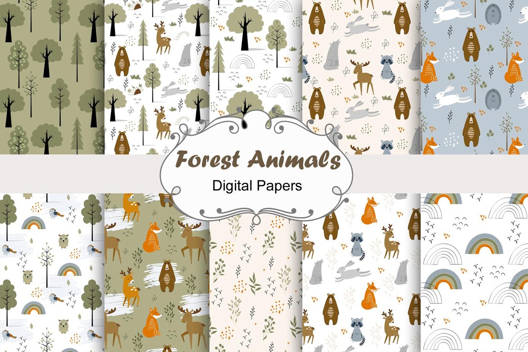 Cute Forest Animals, Seamless Patterns, Digital Paper, Scrapbooking ...