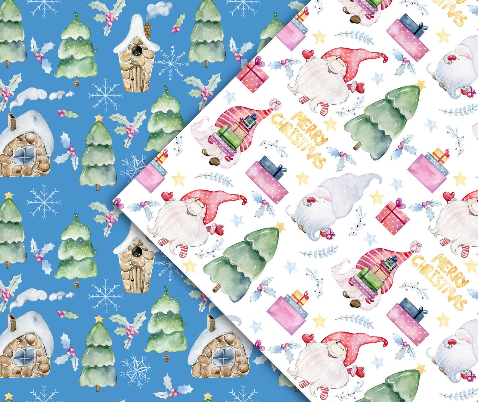 Watercolor Christmas Gnomes Papers. - Etsy
