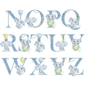 Watercolor Cute Elephants Alphabet Clipart, Cartoon Animals Letters and ...