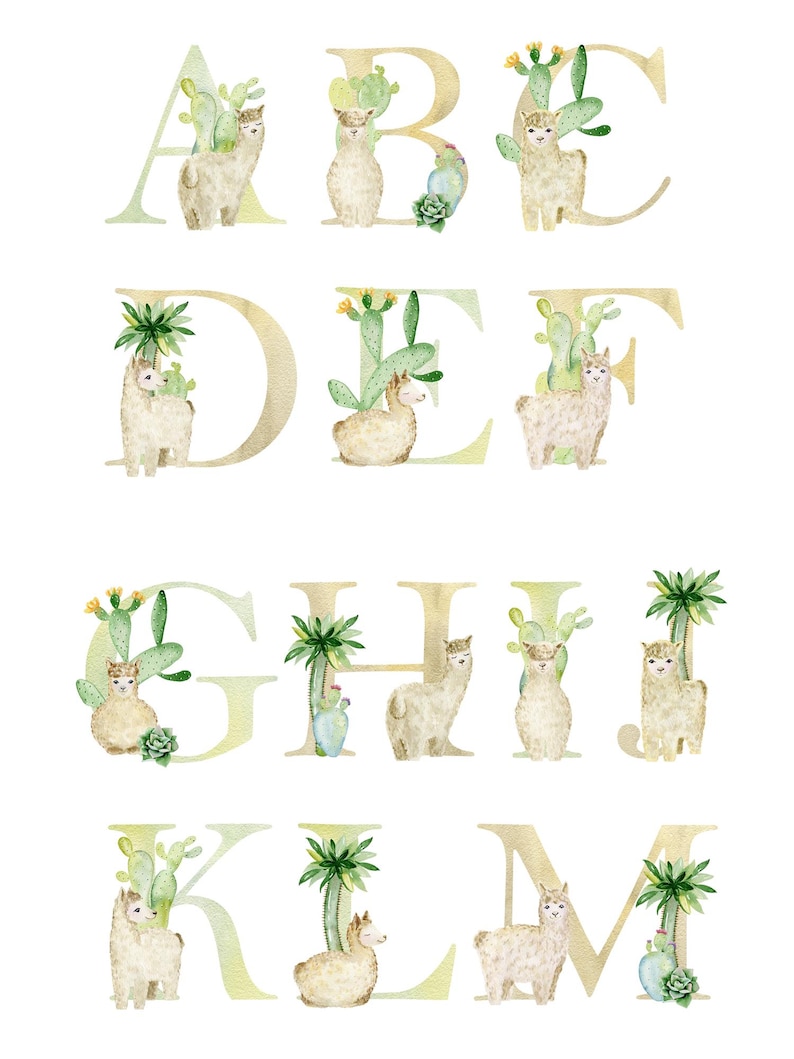 Watercolor Llama Alphabet, Letters and Numbers Clipart, Watercolor Clip ...