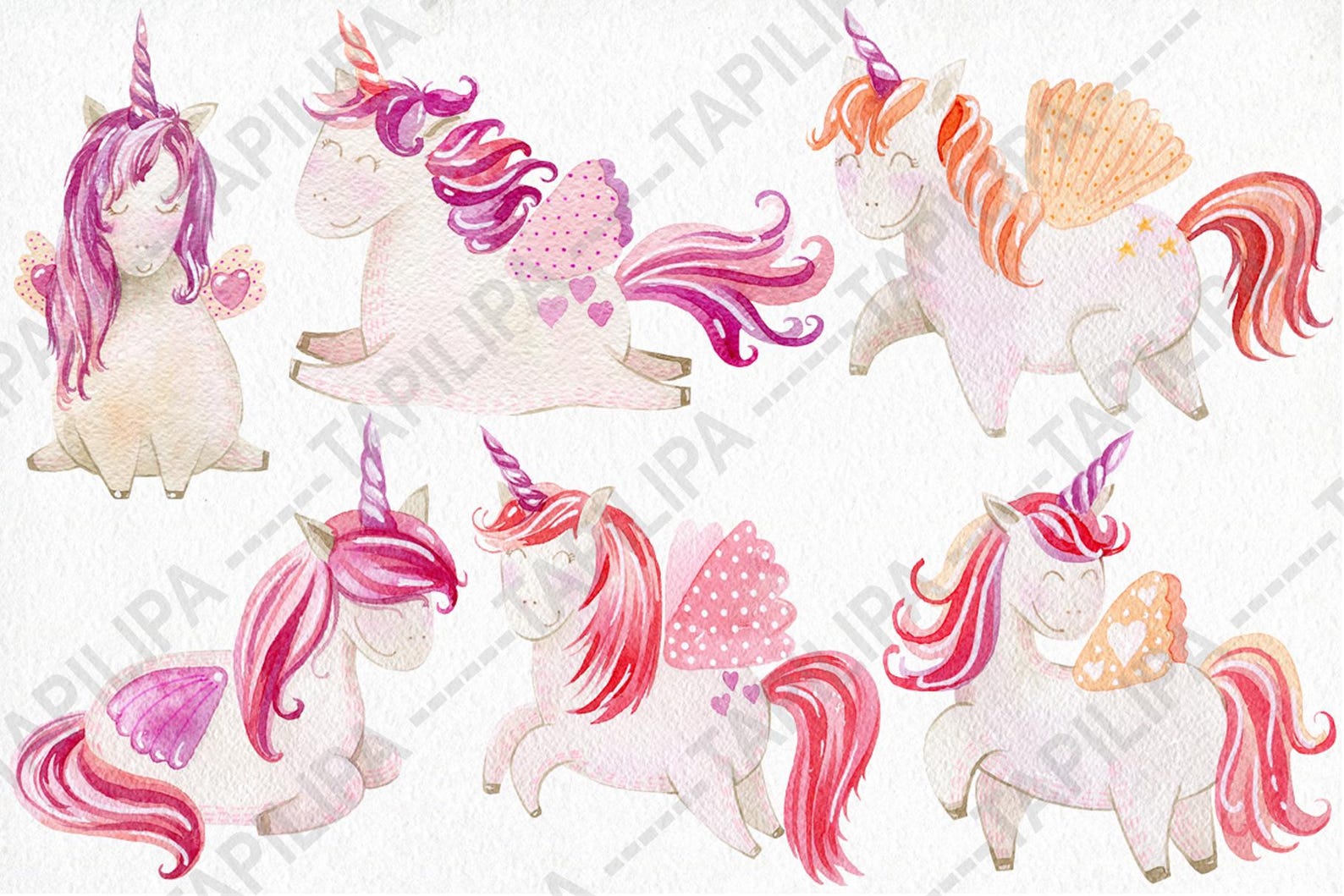 Watercolor Unicorns Clipart, Princess, Kids Clipart, Floral, Castle ...
