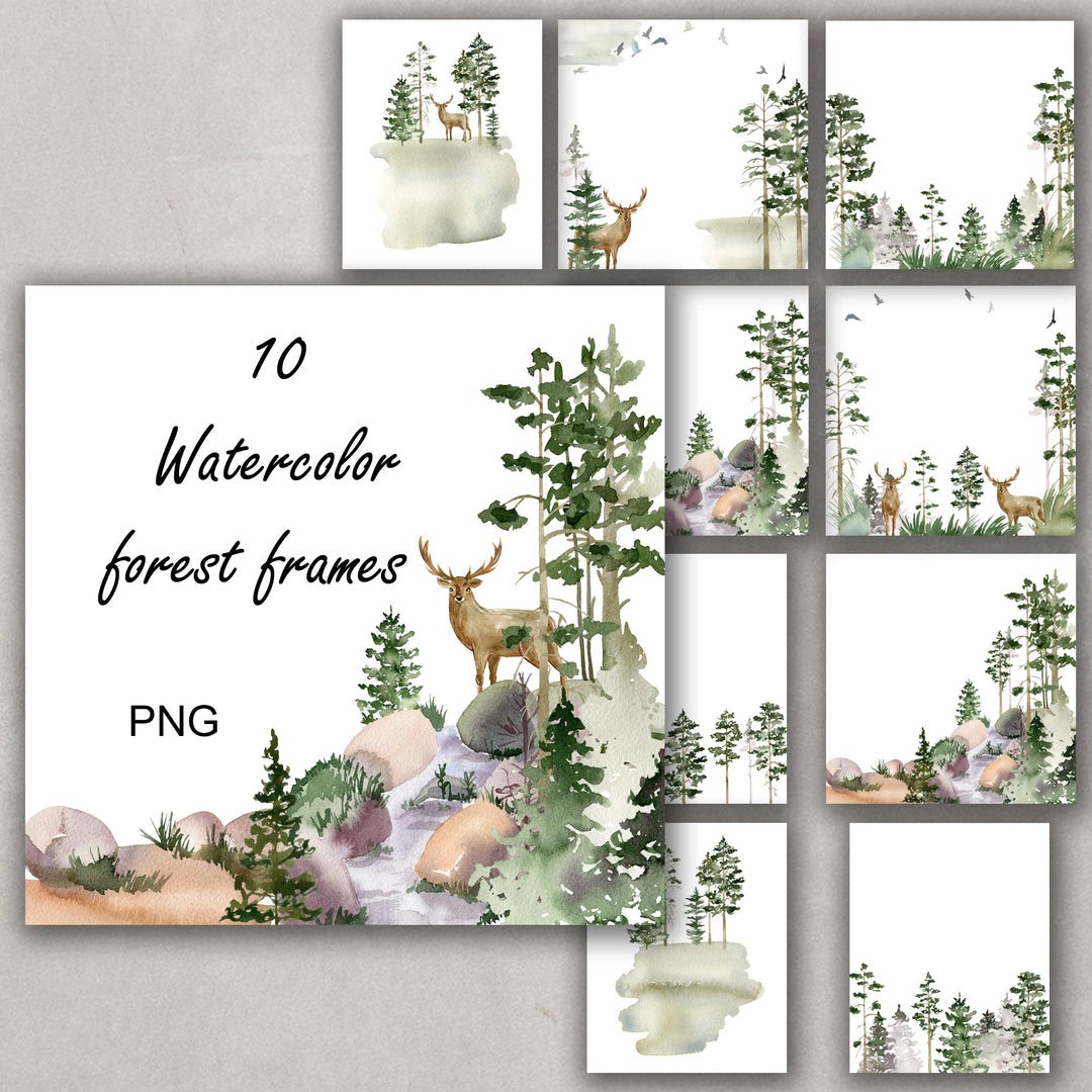 10 Watercolor Forest Frames Clipart for Invitations and Scrapbooking ...