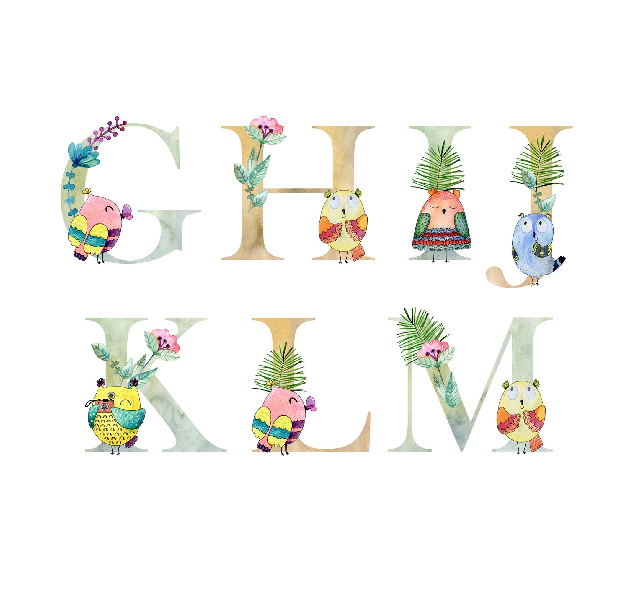 Watercolor Owls Alphabet, Cute Letters and Numbers, Monogram, Name ...