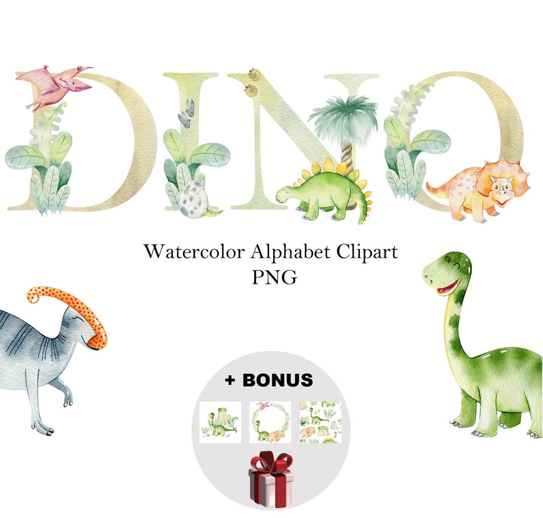 Watercolor Dinosaurs Letters and Numbers, Alphabet Clipart. - Etsy