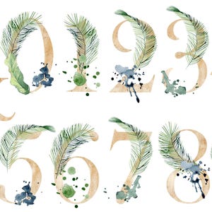 Watercolor Tropical Leaf Alphabet, Gold Letters and Numbers, Monogram ...