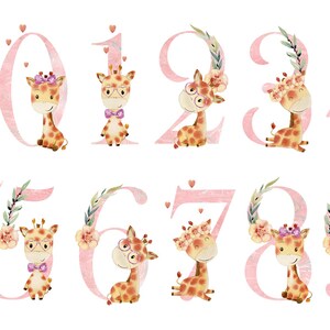 Watercolor Giraffes Alphabet for Girl, Letters and Numbers Clipart ...