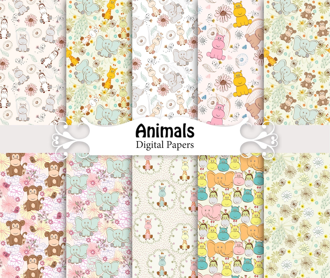 Cute Safari Animals Paper, Baby Seamless Patterns, Scrapbook Papers ...
