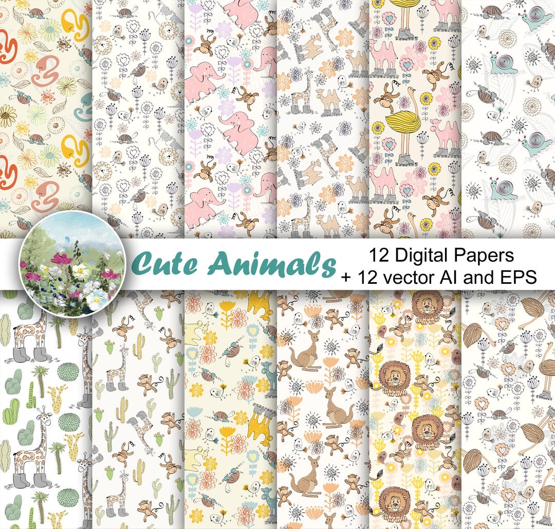 Vector Cute Safari Animals Papers, Baby Seamless Patterns, Kids ...