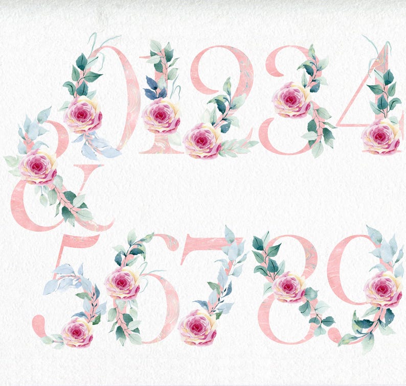 Watercolor Floral Alphabet Clipart: Pink Roses Monogram (digital ...