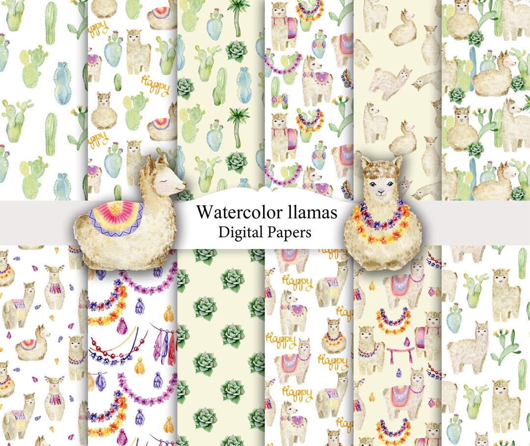 Watercolor Llama, Animals Papers, Baby Seamless Patterns, Kids ...