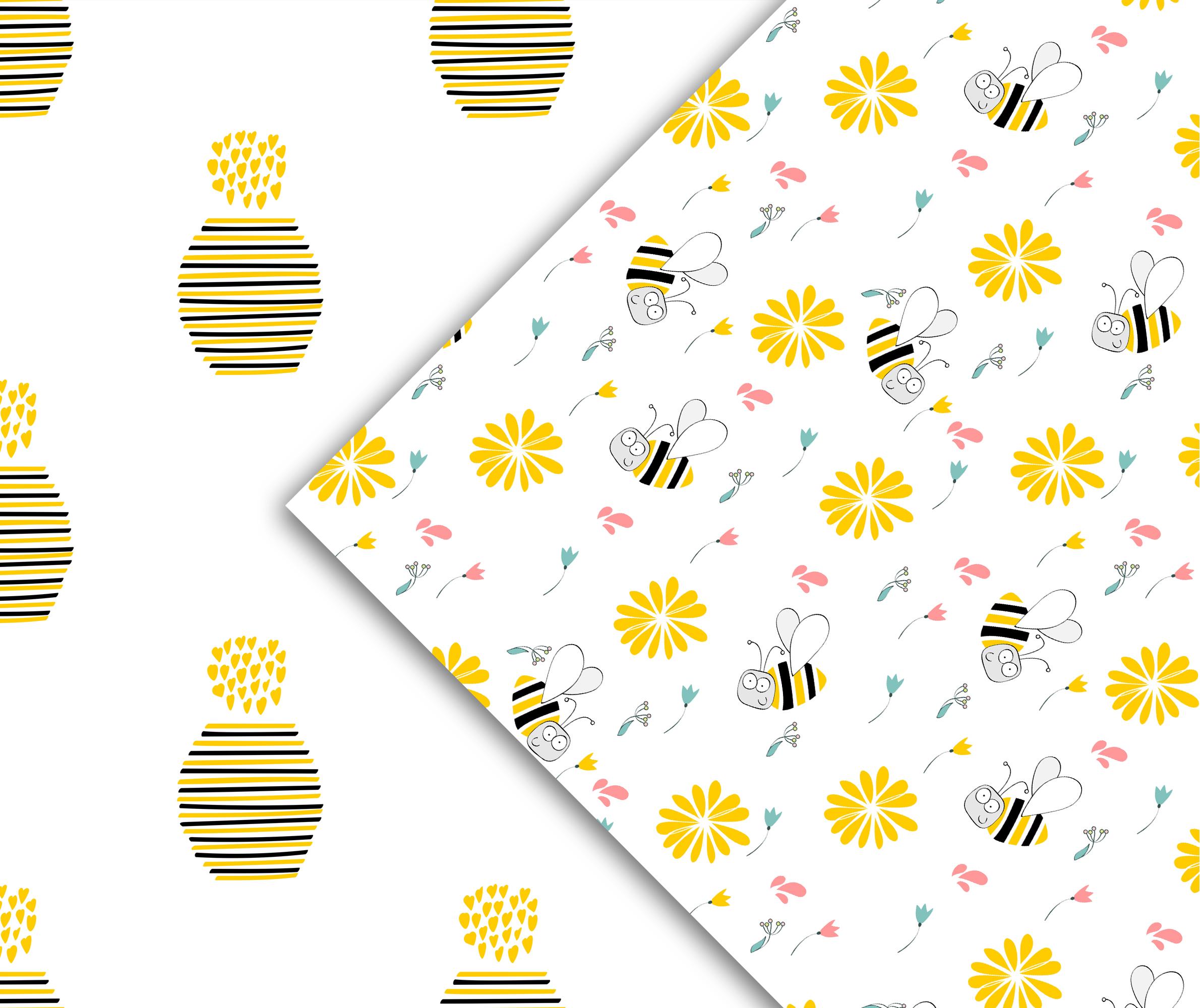 Cute Bee Papers, Baby Seamless Patterns, Kids Scrapbook Papers, Yellow ...