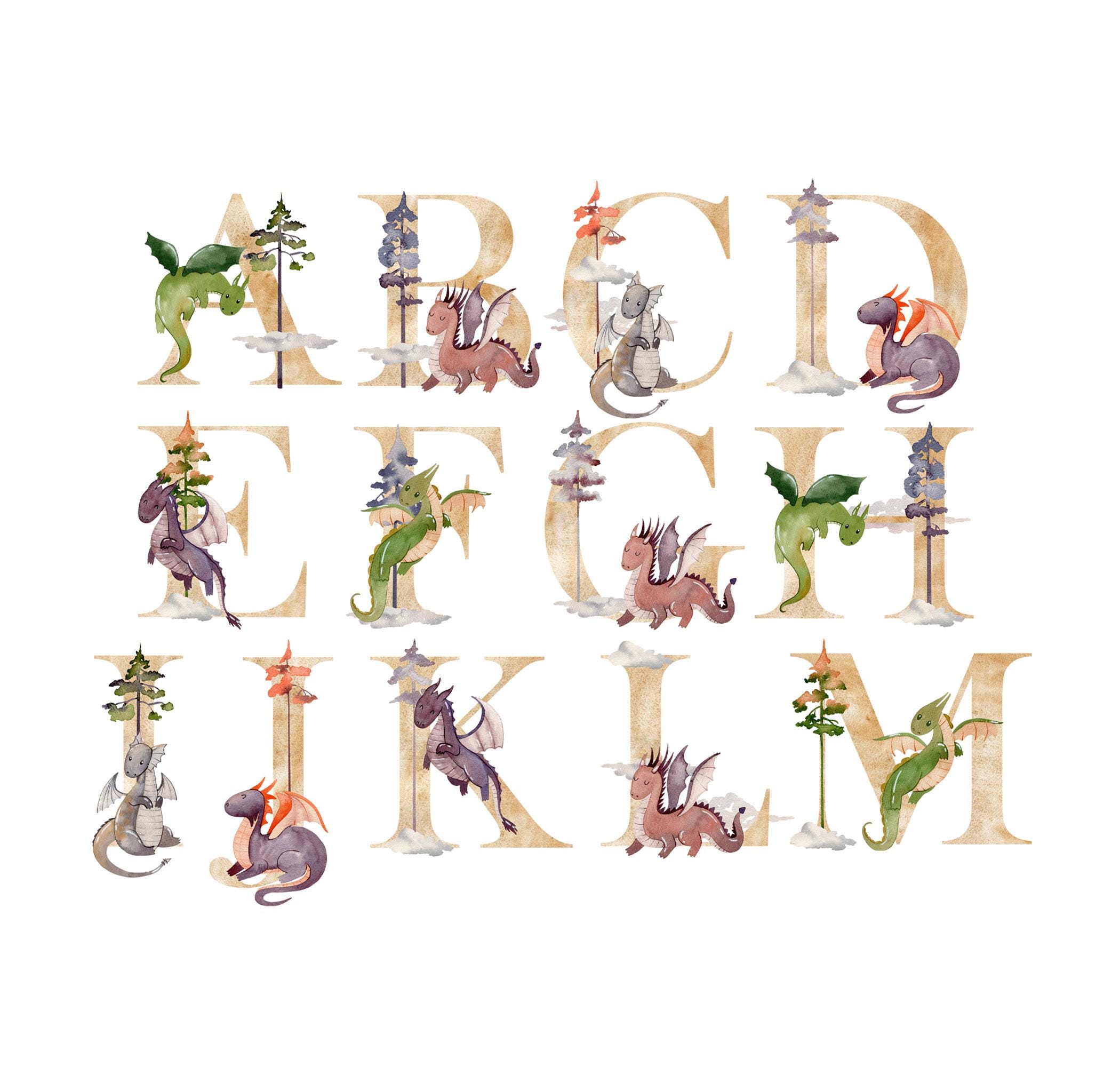 Dragons Alphabet, Cute Letters and Numbers. - Etsy
