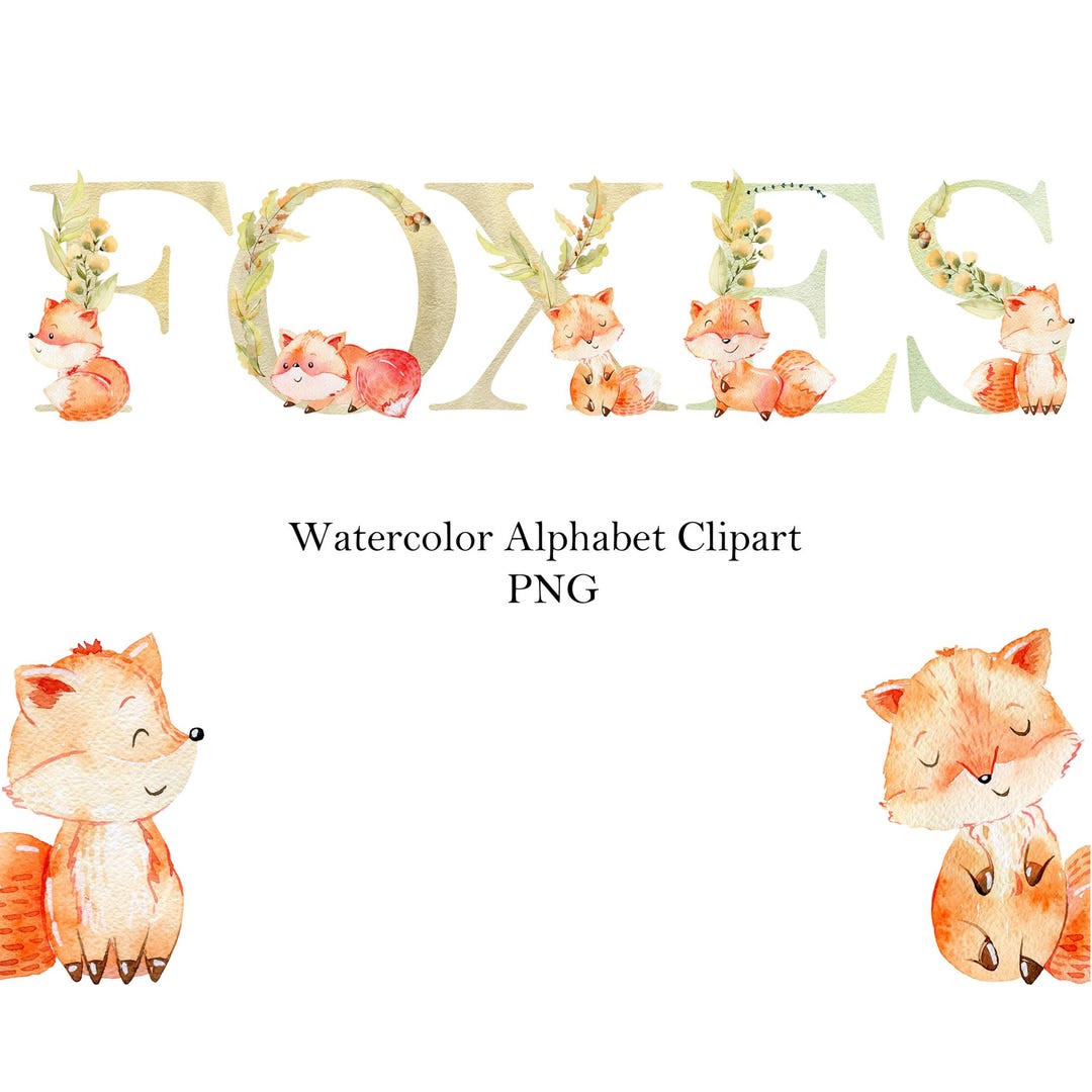 Watercolor Foxes Alphabet Clipart, Cute Woodland Animals Letters and ...