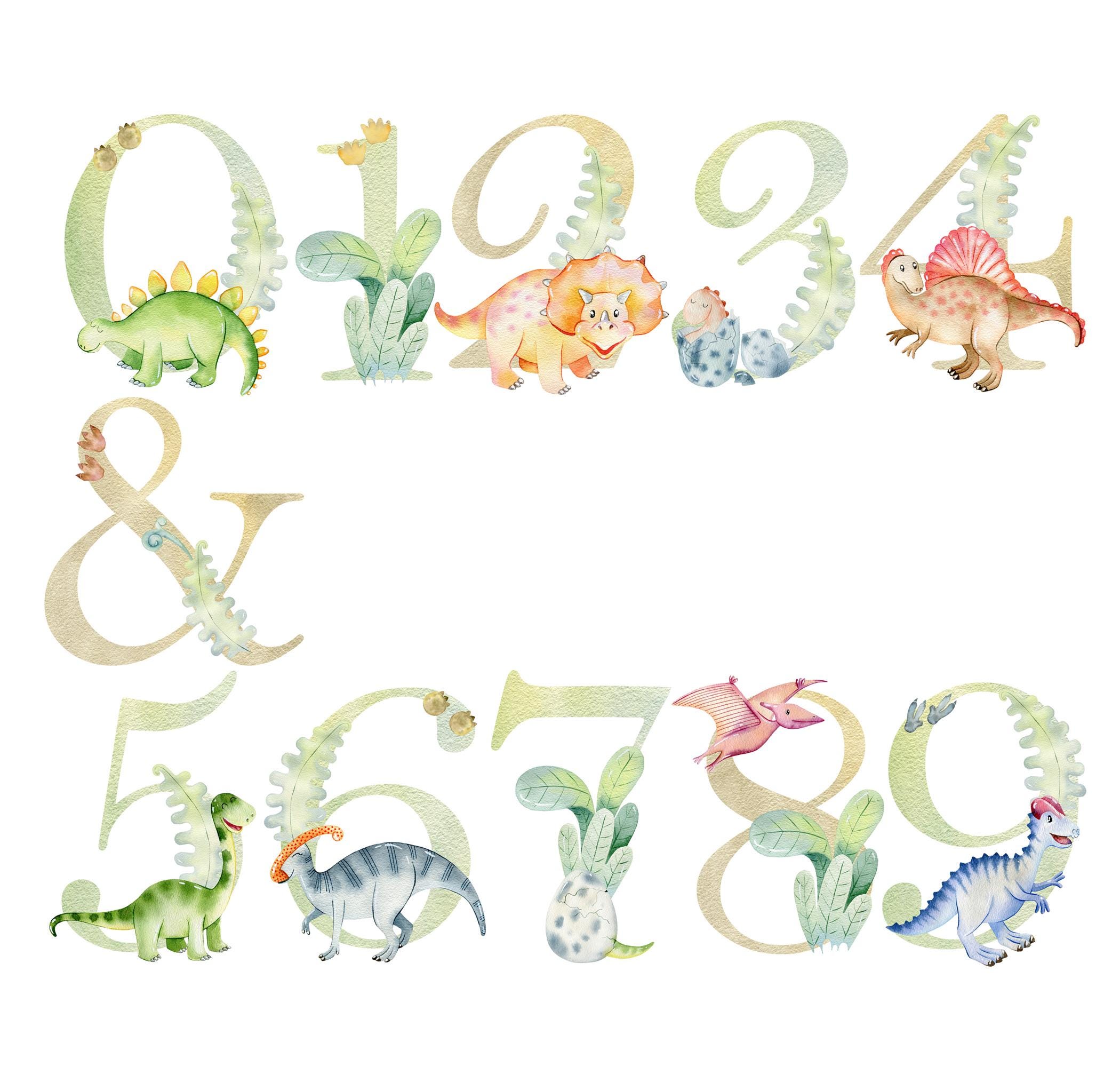 Watercolor Dinosaurs Letters and Numbers, Alphabet Clipart. - Etsy