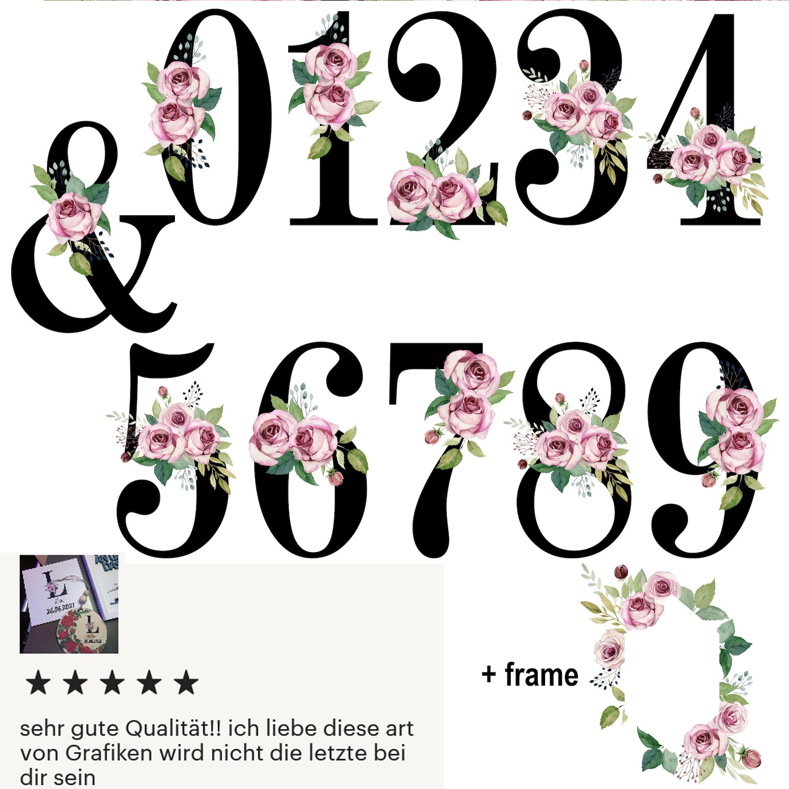 Watercolor Floral Alphabet Clipart PNG, Black Letters and Numbers With ...