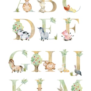 Watercolor Farm Animals Alphabet, Cute Letters and Numbers Clipart ...