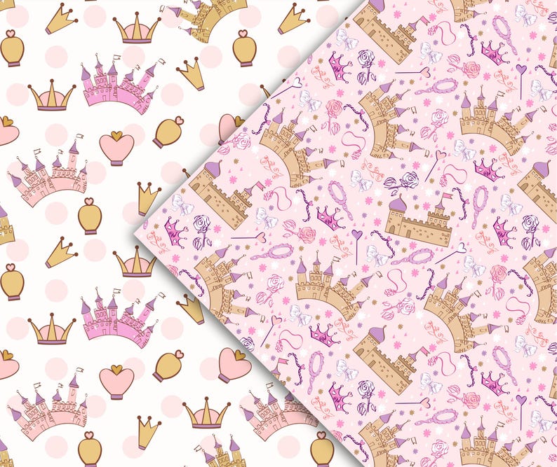 Princess Papers, Crown Seamless Patterns, Kids Scrapbook Papers ...