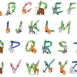 Clipart alphabet animaux de la forêt : art mural pour chambre d'enfant ...