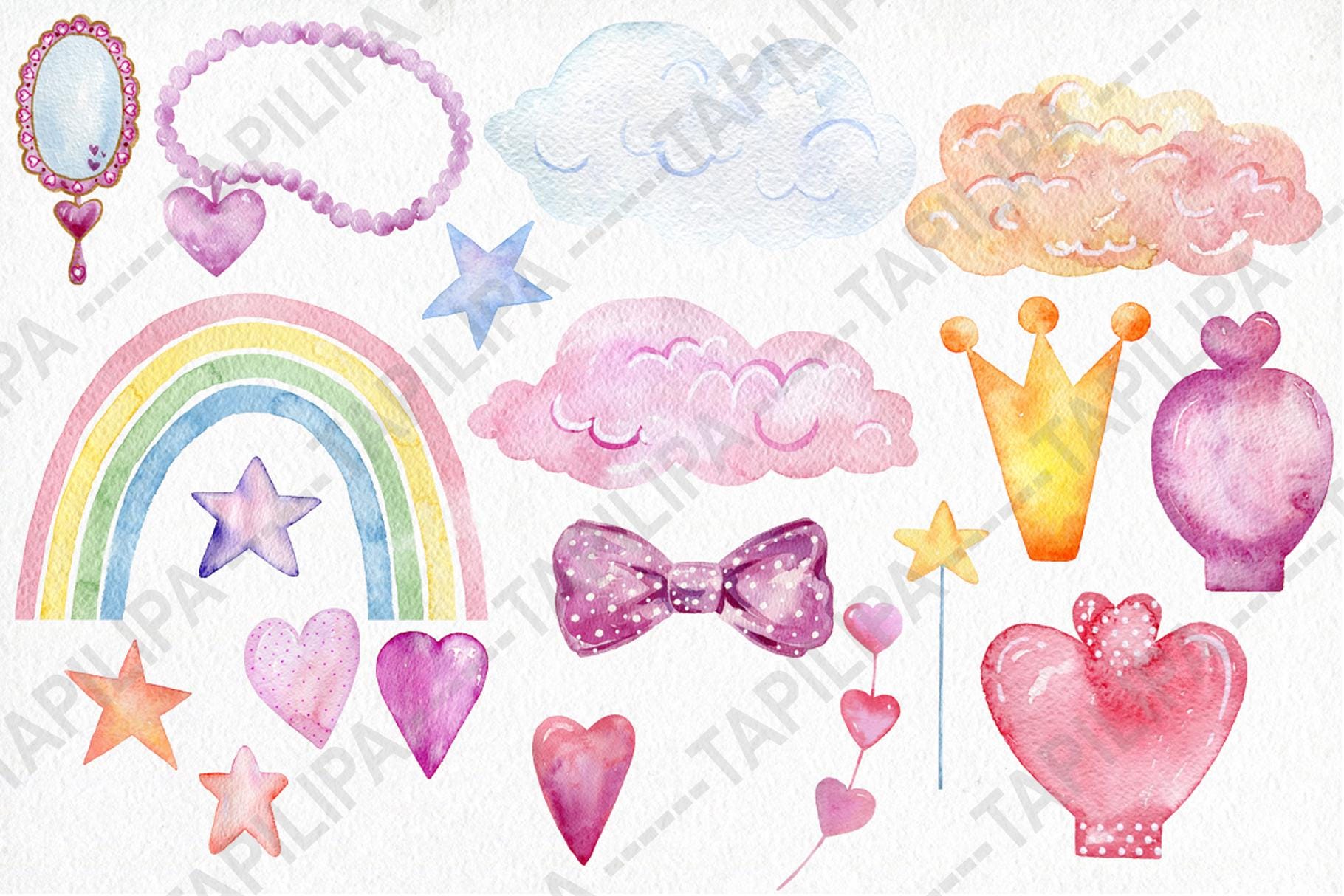Watercolor Unicorns Clipart, Princess, Kids Clipart, Floral, Castle ...