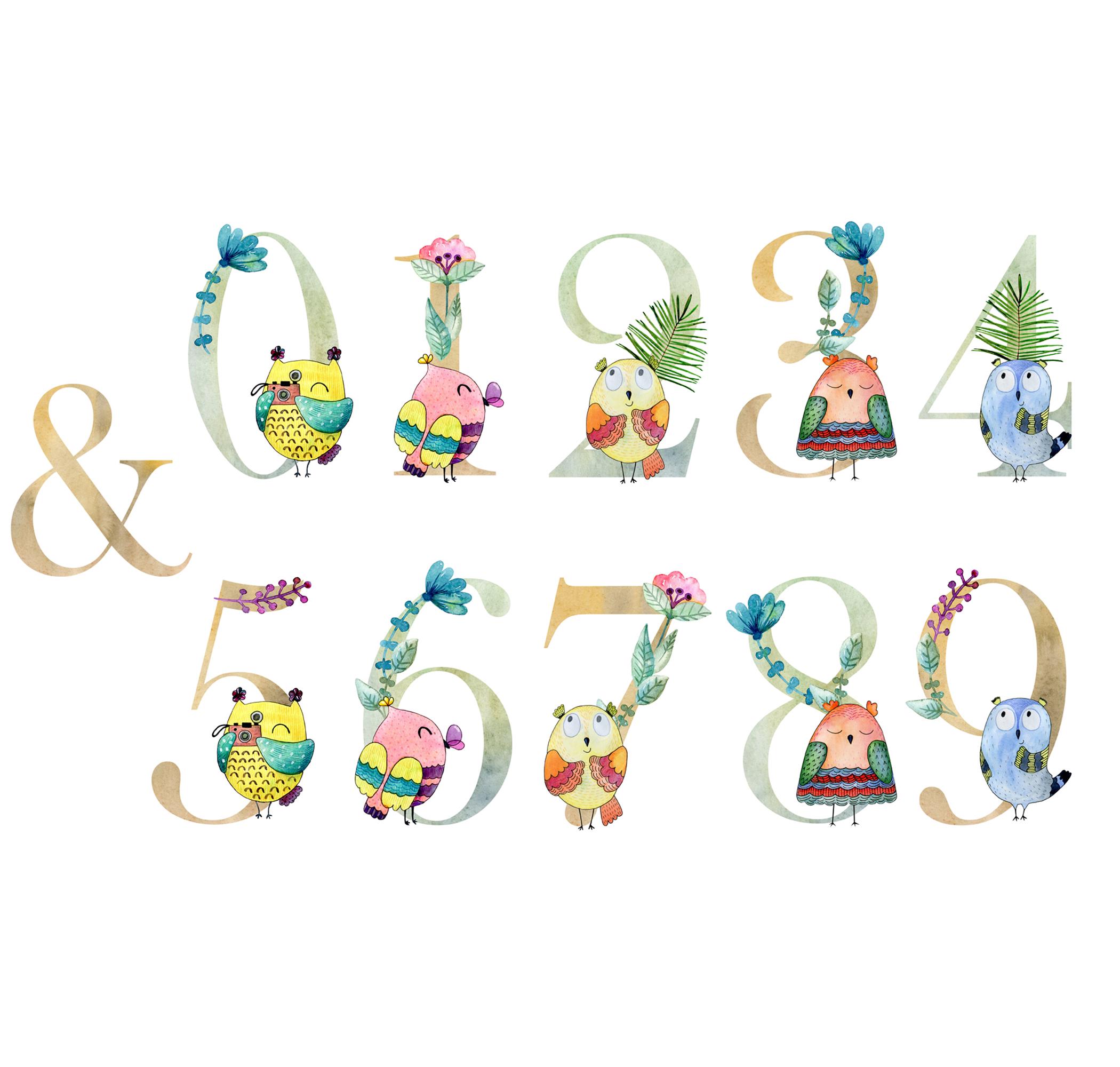 Watercolor Owls Alphabet, Cute Letters and Numbers, Monogram, Name ...