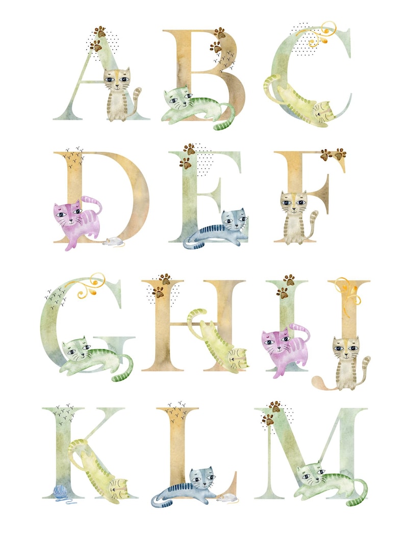 Watercolor Cats Alphabet Clipart, Letters and Numbers. - Etsy
