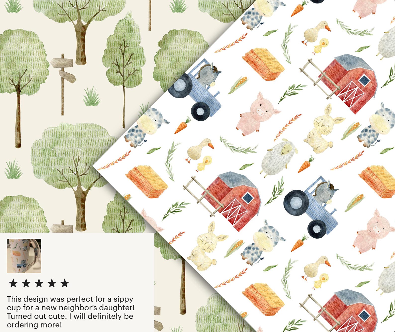 Watercolor Farm Animals Papers, Kids Seamless Patterns, Baby Animals ...