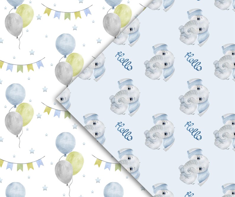 Watercolor Elephants, Animals Papers, Baby Seamless Patterns, Digital ...