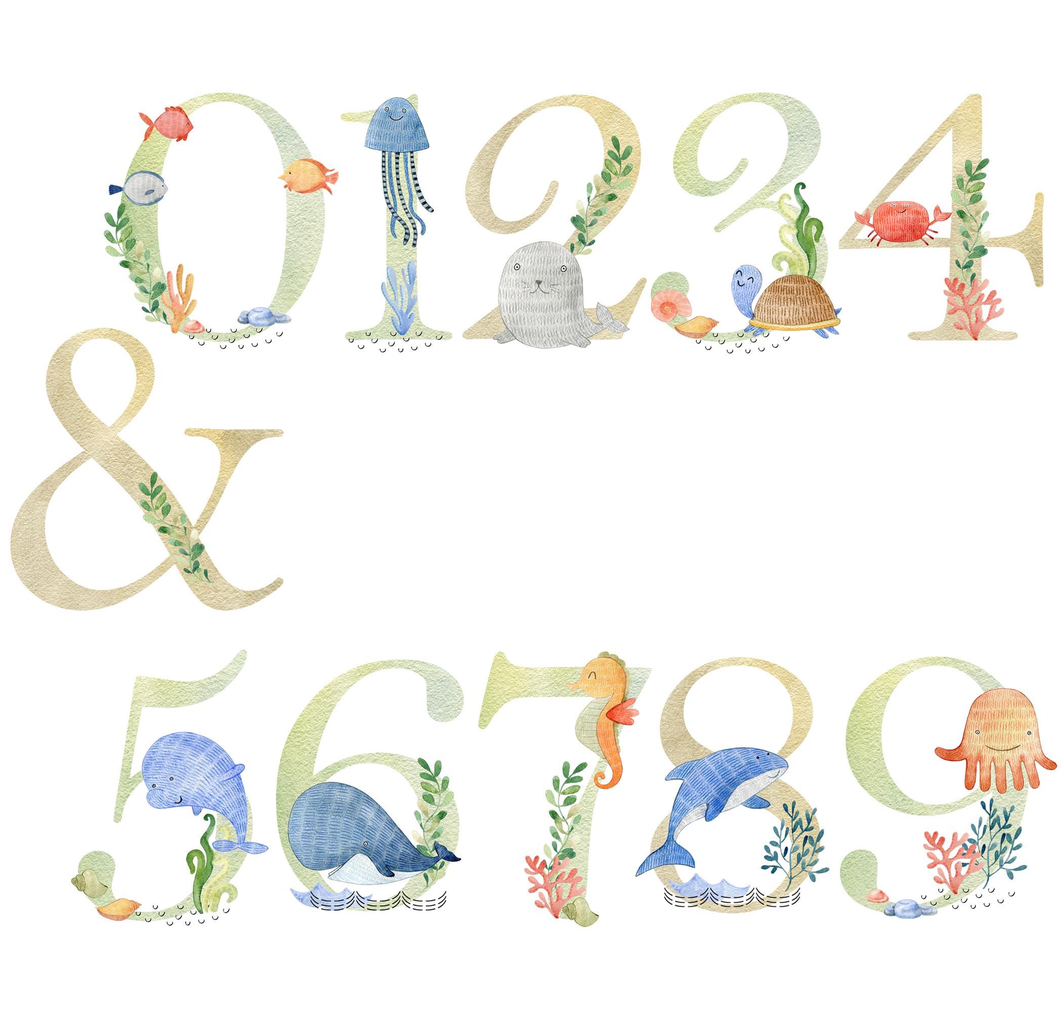 Sea Animals Alphabet, Watercolor Letters and Numbers. - Etsy