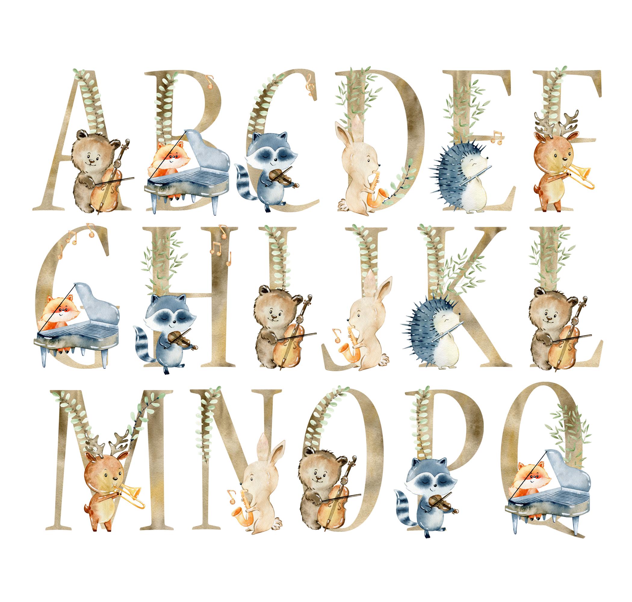Watercolor Alphabet, Musical Forest Animals, Woodland Animals, Cute ...