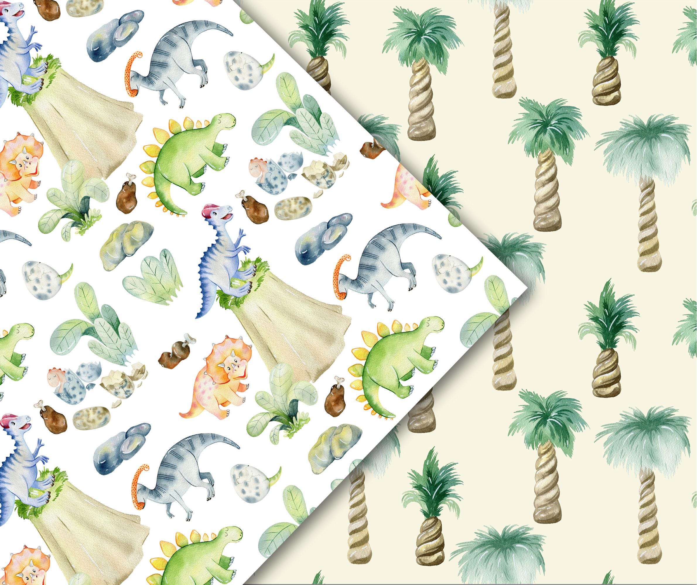 Watercolor Dinosaurs Papers, Seamless Patterns. - Etsy