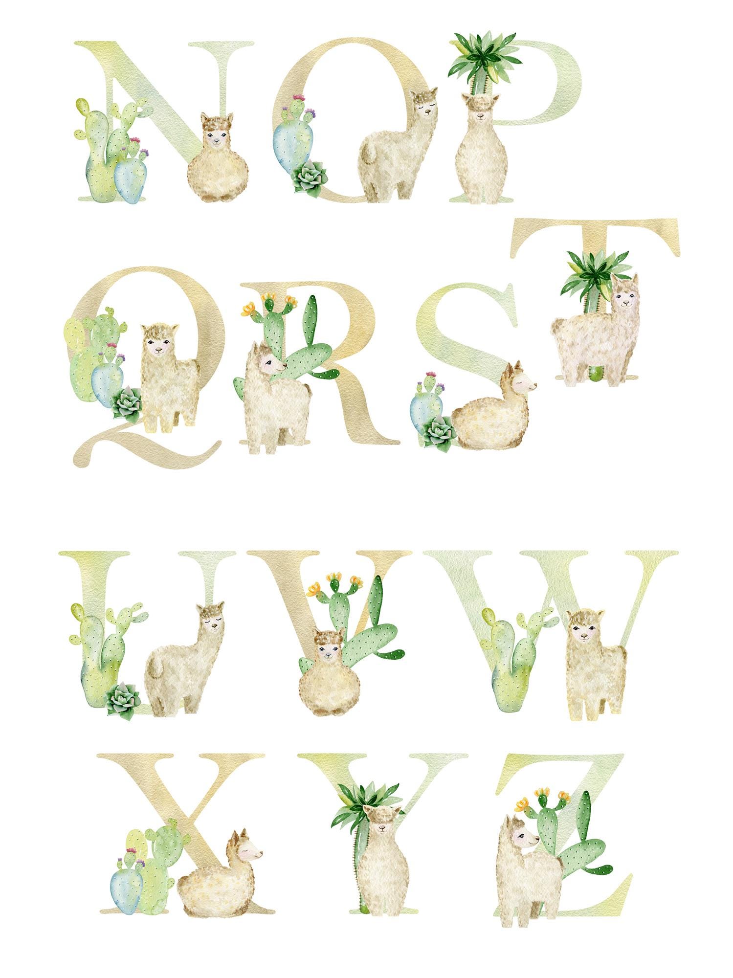 Watercolor Llama Alphabet, Letters and Numbers Clipart, Watercolor Clip ...