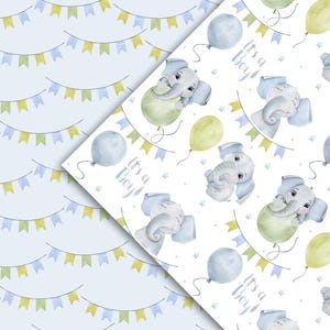 Watercolor Elephants, Animals Papers, Baby Seamless Patterns, Digital ...