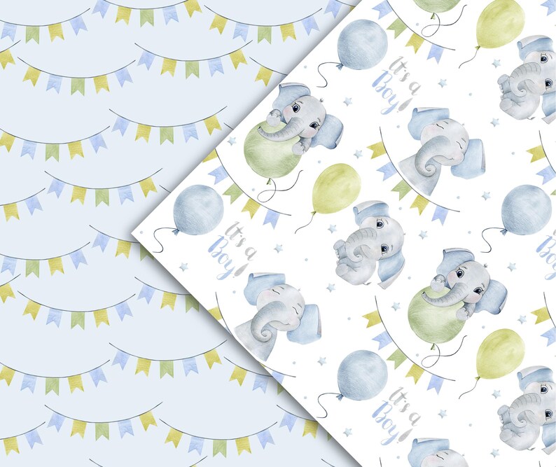 Watercolor Elephants, Animals Papers, Baby Seamless Patterns, Digital ...