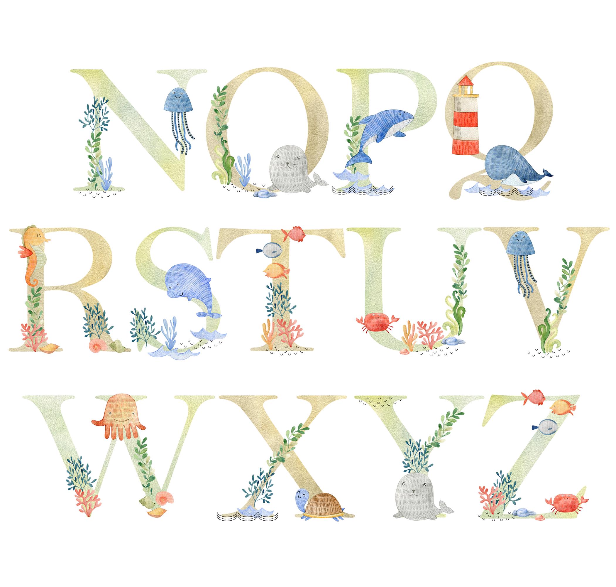 Sea Animals Alphabet, Watercolor Letters and Numbers. - Etsy