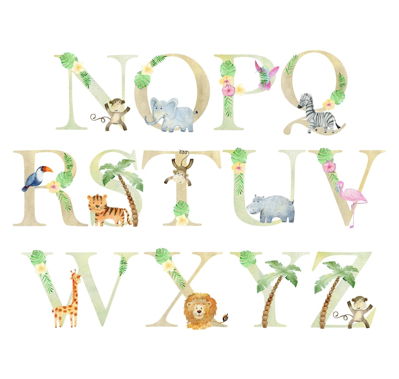 Watercolor Safari Animals Alphabet, Letters and Numbers Clipart ...