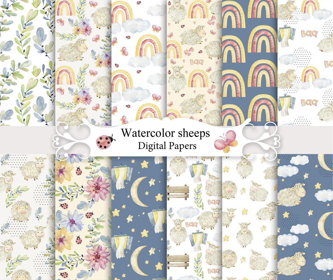Watercolor Sheeps, Farm Animals, Cute Animals Papers, Baby Seamless ...
