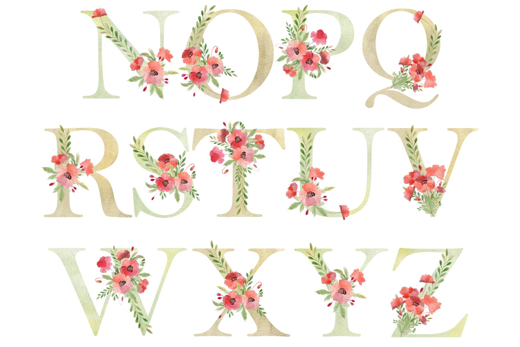Watercolor Poppies Clipart, Floral Alphabet & Numbers, Flower Letters ...