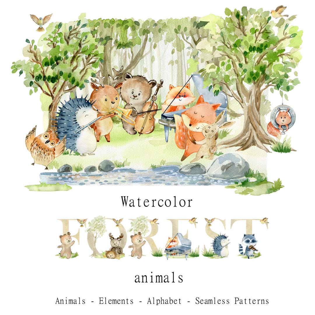 Watercolor Woodland Animals Clipart, Forest Animals Alphabet ...