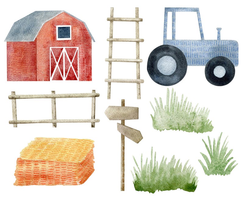 Watercolor Farm Animals, Kids Clipart. - Etsy